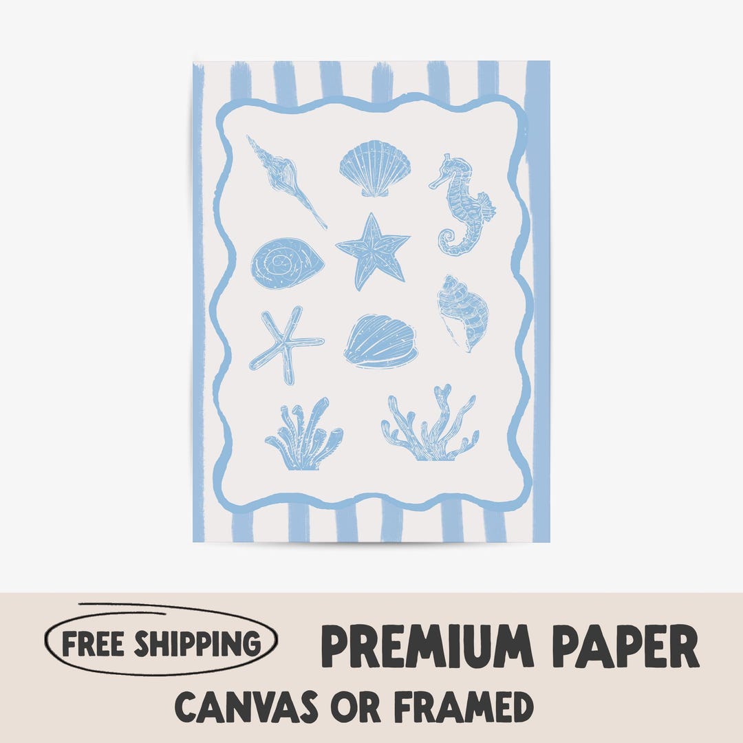 Blue Beach Shells Poster | Summer Vibes Ocean Sea Wall Art | Chill Vibe ...