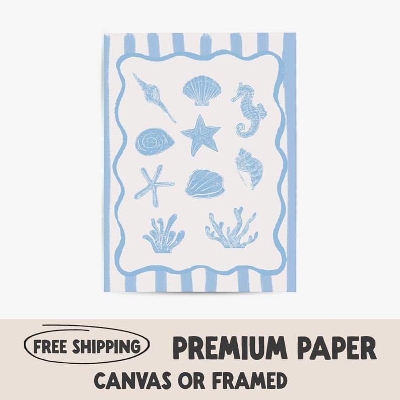 Blue Beach Shells Poster | Summer Vibes Ocean Sea Wall Art | Chill Vibe ...