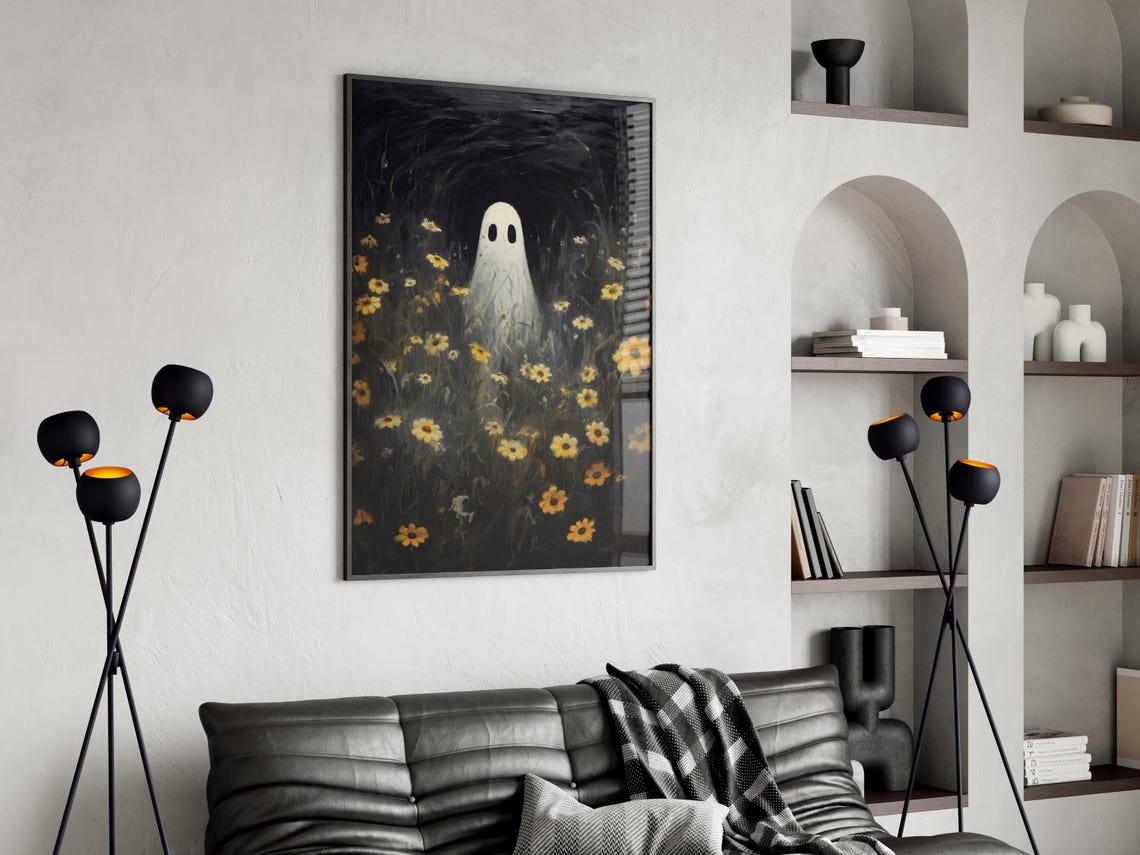 Halloween Ghost Print | Textured Meadow Painting, Spooky Season ...