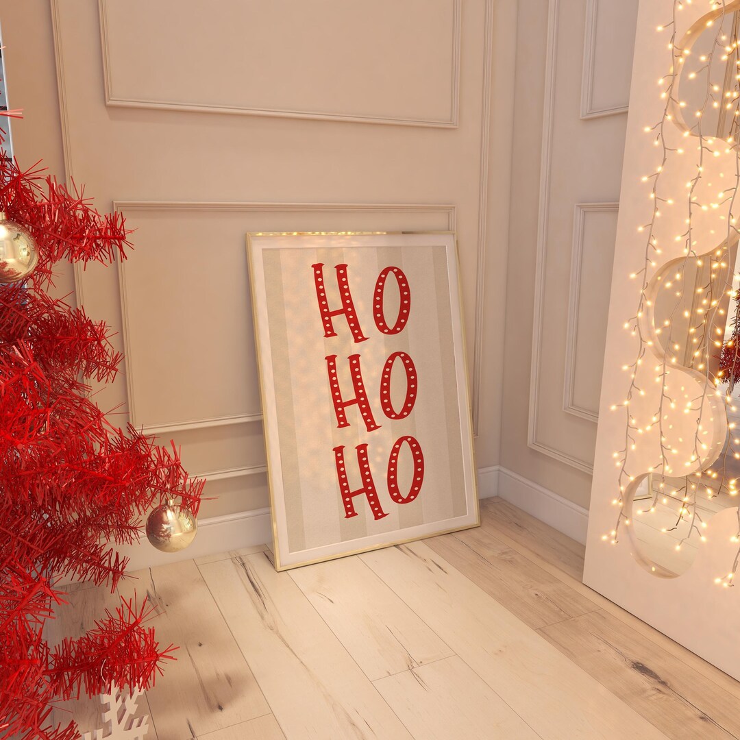 Printable Ho Ho Ho Quote Poster | Retro Festive Red Beige Decor ...