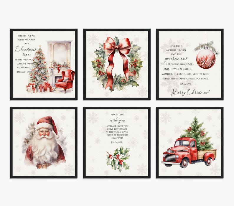 Christmas Poster Set | Festive Santa, Tree, Wreath Art - Etsy