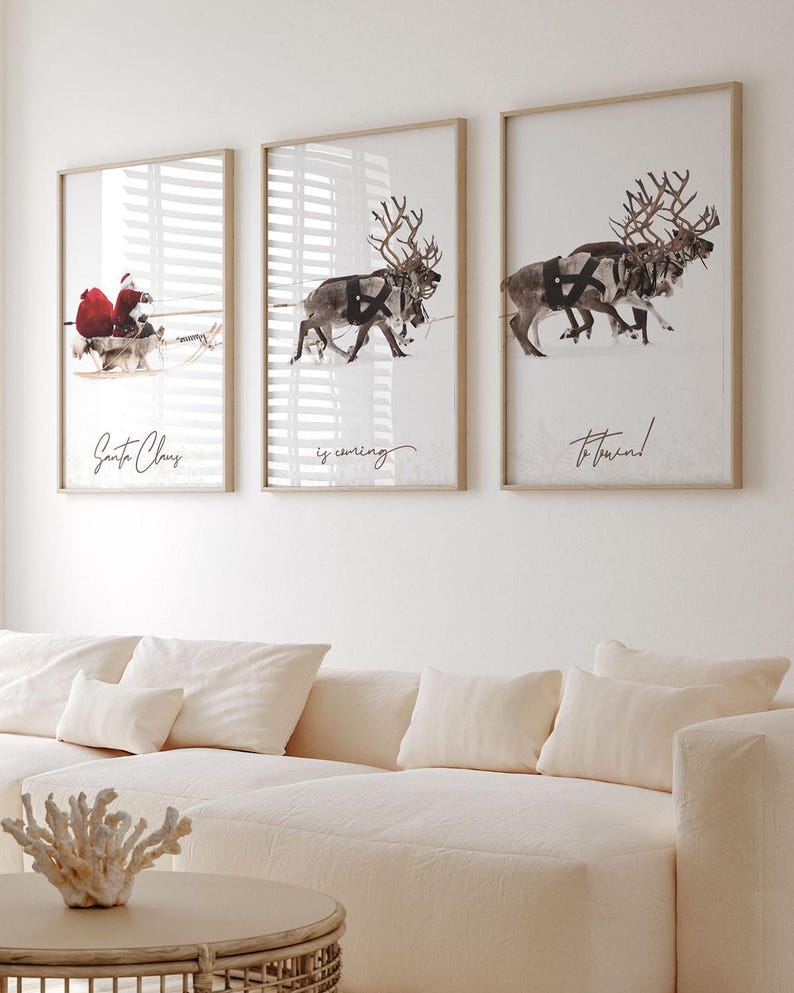 Printable Christmas Set of 3 Posters | Santa Claus With a Sleigh and ...