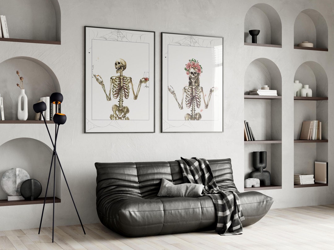 Watercolor Skeleton Print Set | Vintage Halloween Decor (digital ...