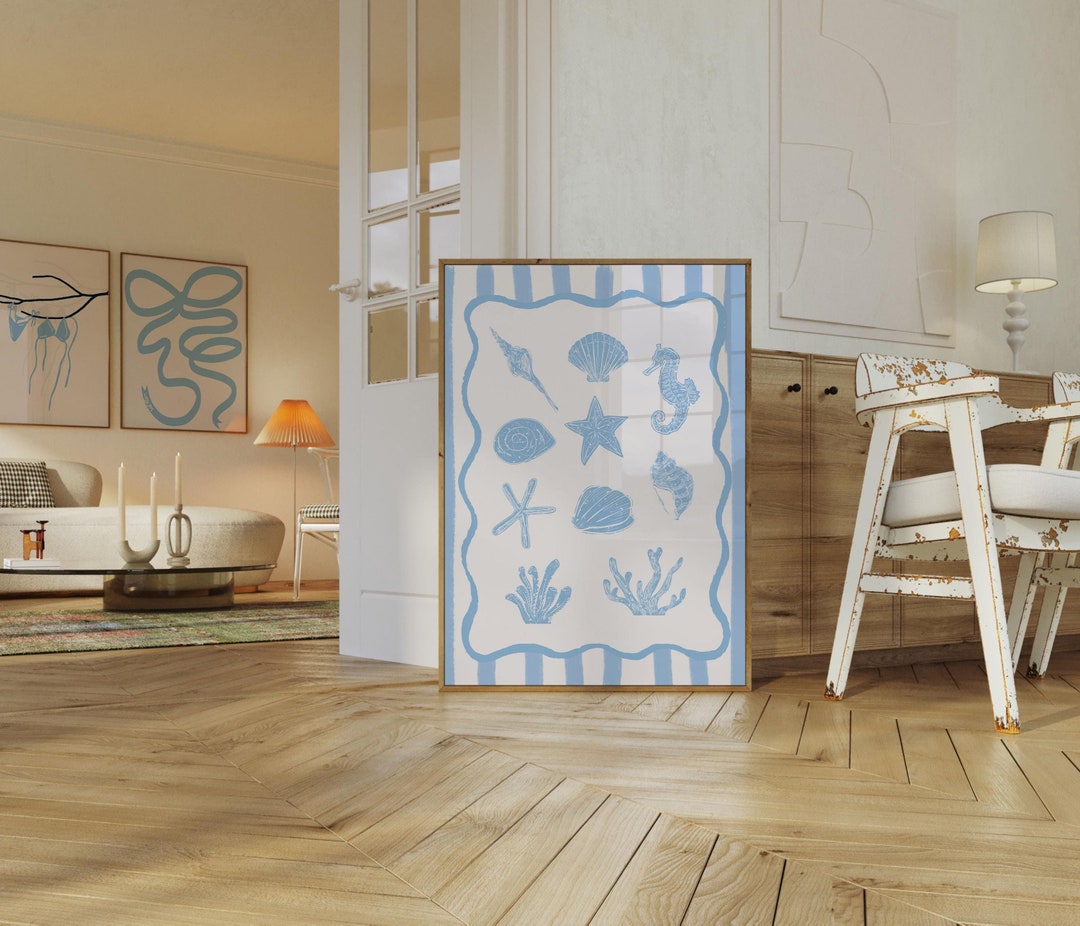 Printable Blue Beach Shells Poster | Summer Vibes Ocean Sea Wall Art ...