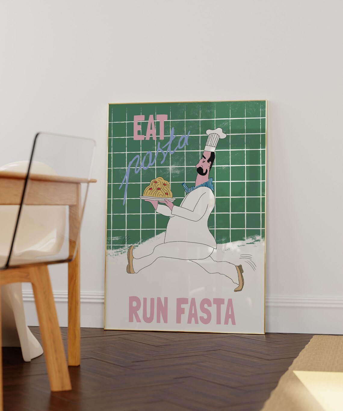 Printable Hand Drawn Italian Pasta Poster | Eat Pasta Run Fasta | Funny ...