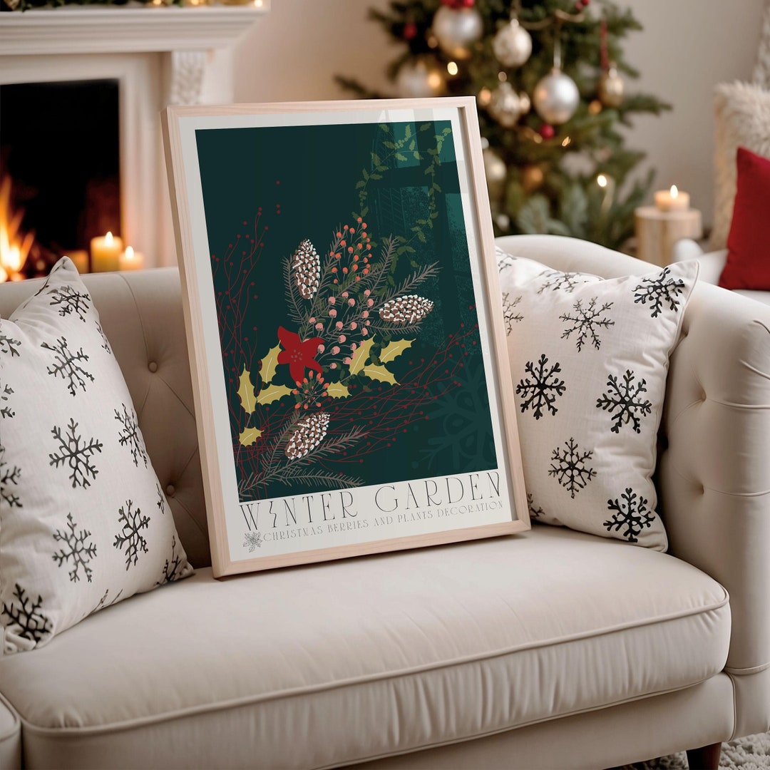 Printable Winter Berries Decorations Poster | Green Ornaments Print ...