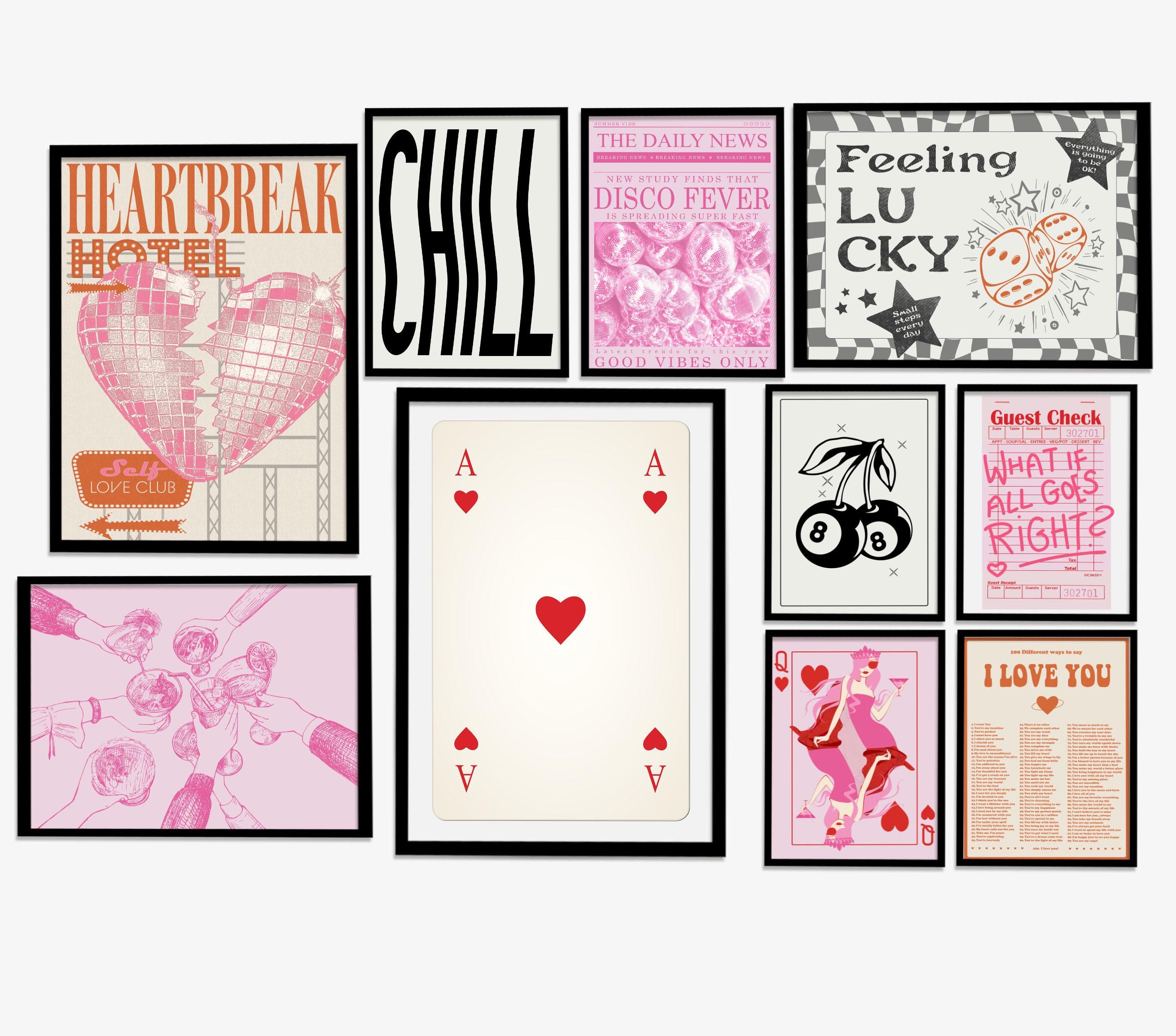 Gallery Set of 10 Preppy Aesthetic Posters | Dorm Red Pink Prints | Ace ...