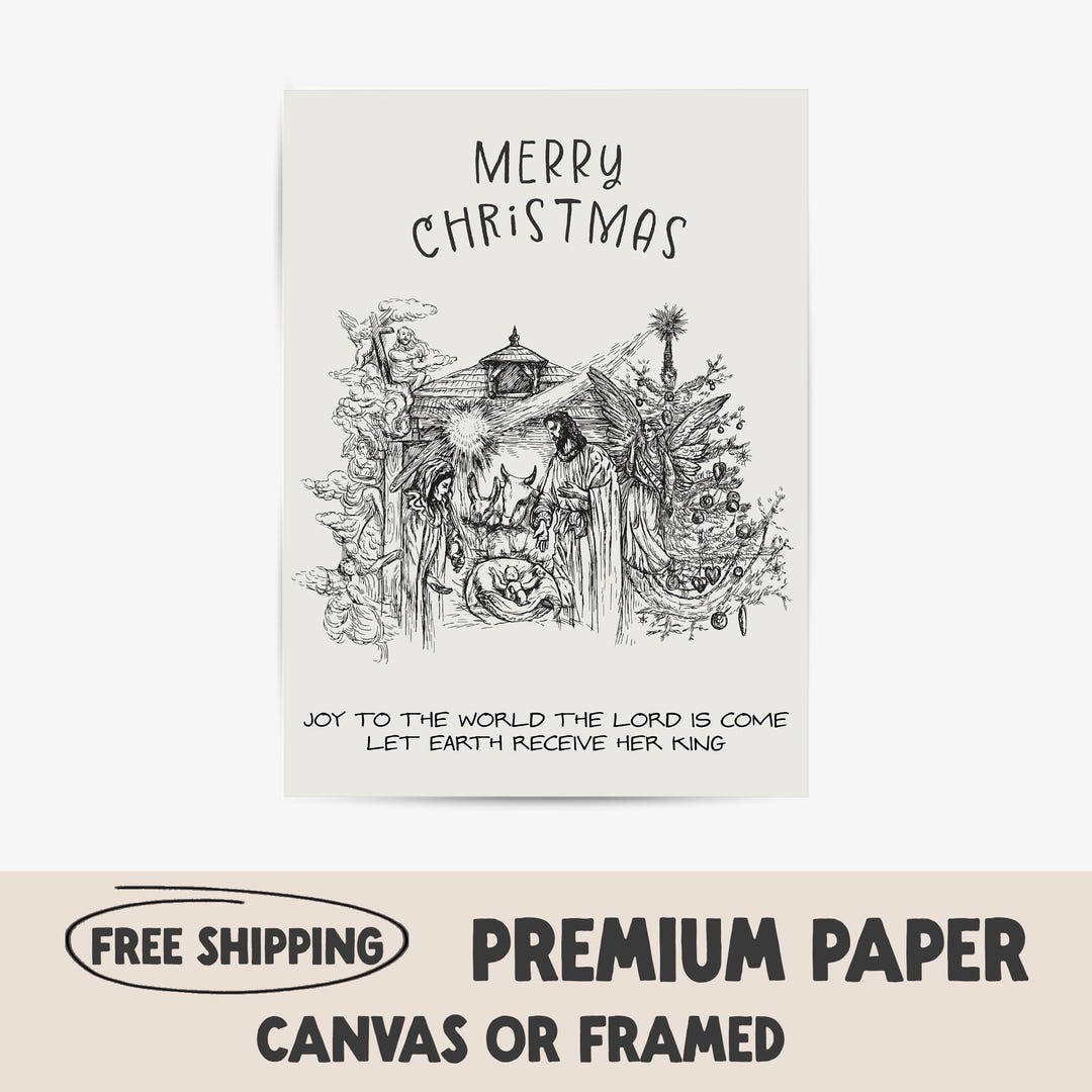 Hand Drawn Christmas Nativity Scene Poster | Classic Vintage Xmas Print ...