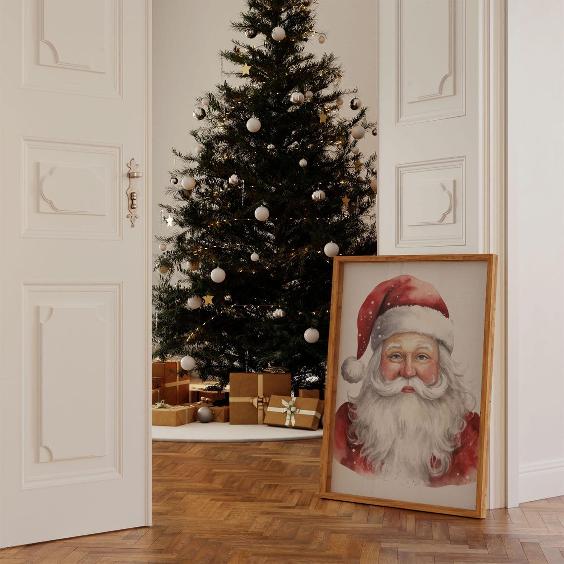 Printable Christmas Santa Claus Poster | Neutral Christmas Watercolor ...