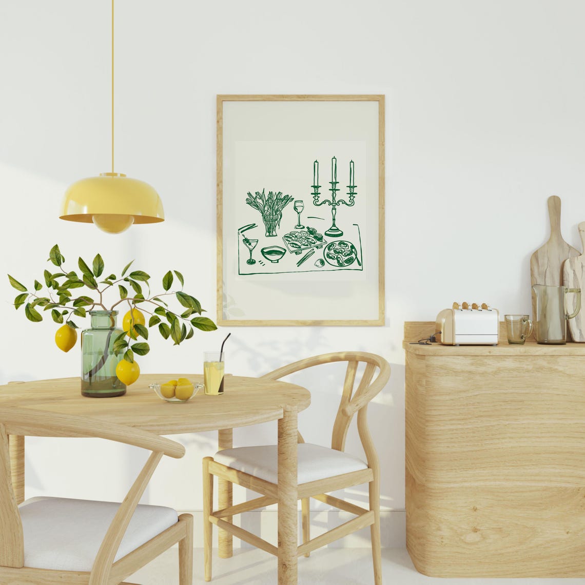 Printable Hand Drawn Supper Table Poster | Seafood Kitchen Dining Room ...