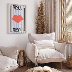 Printable Bisou Bisou Quote French Kisses Poster | Romantic Red Lips ...