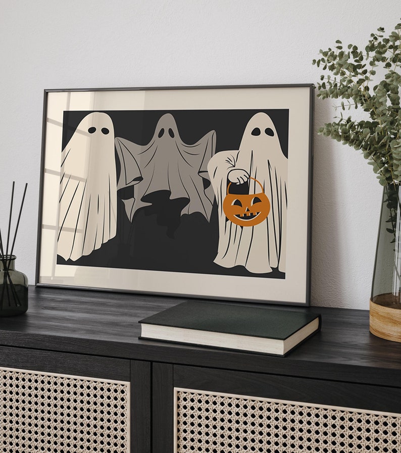 Printable Halloween Ghosts | Horizontal Black White Orange Ghosts ...