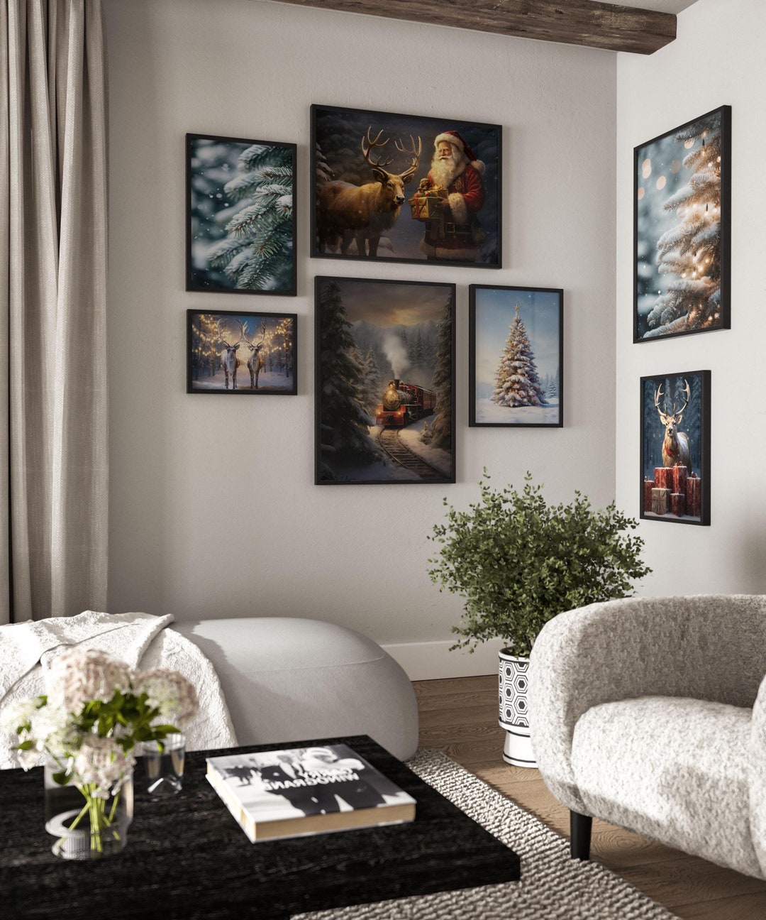 Printable Gallery Set of 7 Cozy Night Scenery | Christmas Train | Santa ...