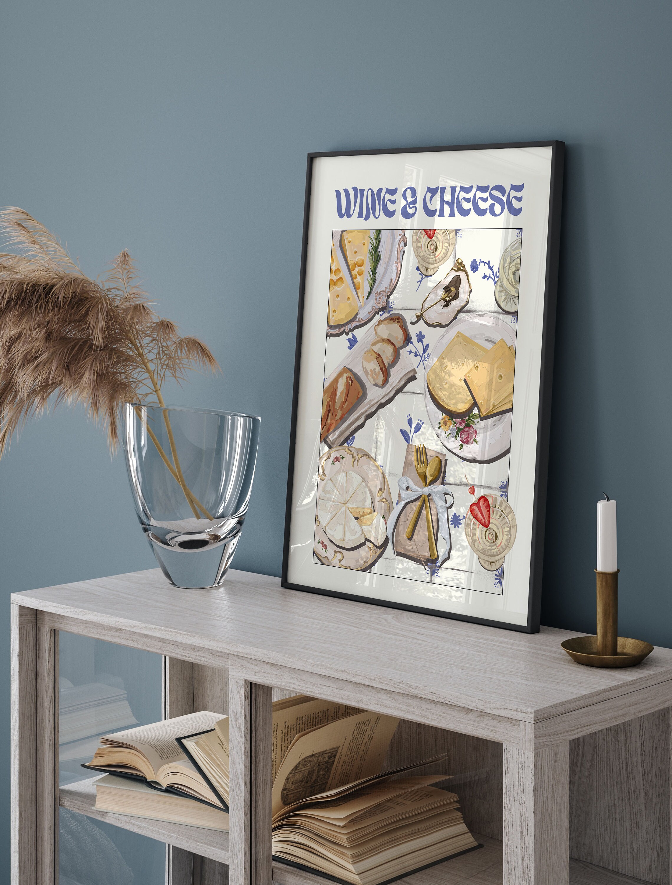 Printable Wine and Cheese Hand Drawn Poster | French Food Kitchen or ...
