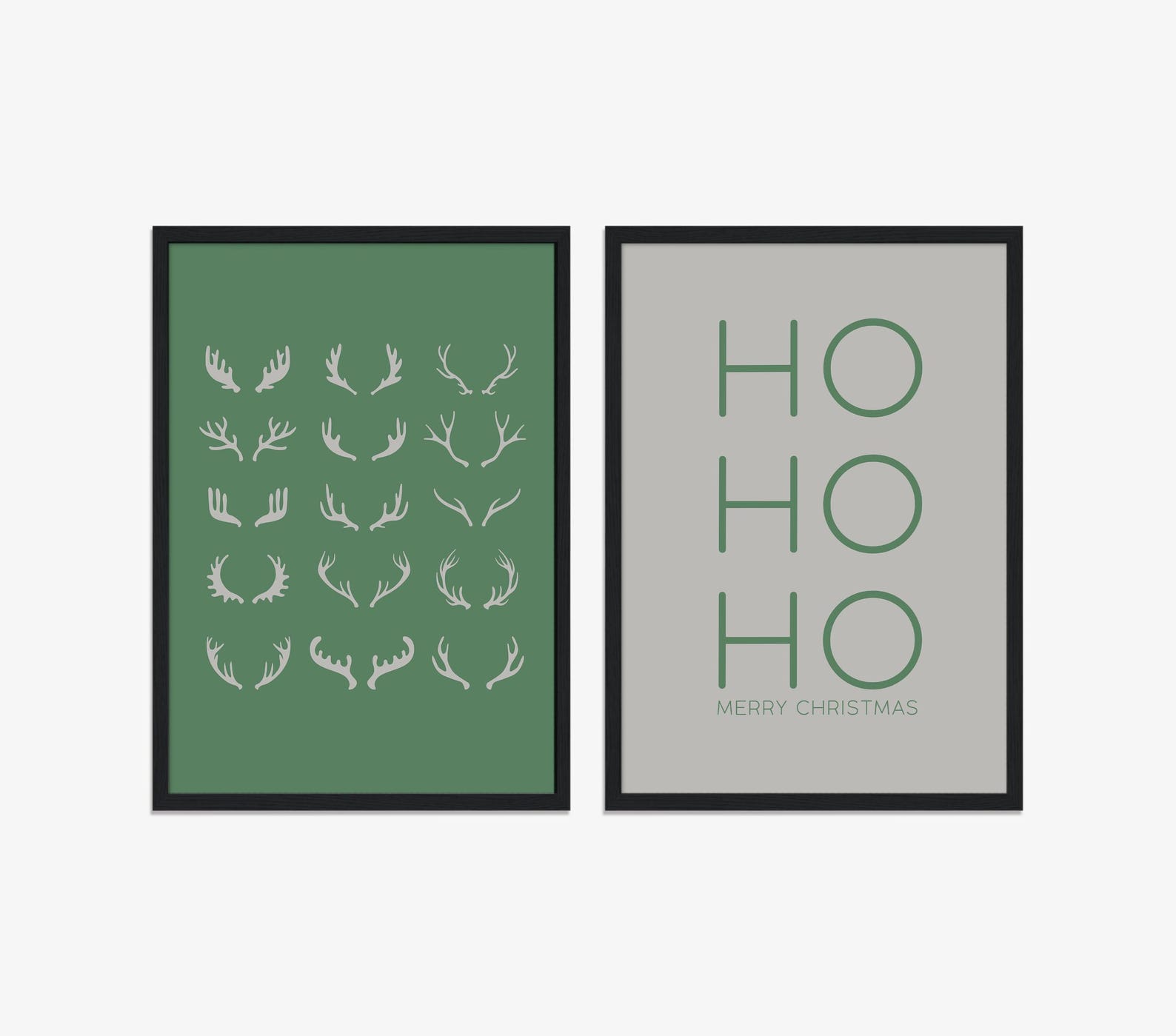 Conjunto de pôsteres de Natal | Chifres de rena verdes, frase 'Ho Ho Ho ...