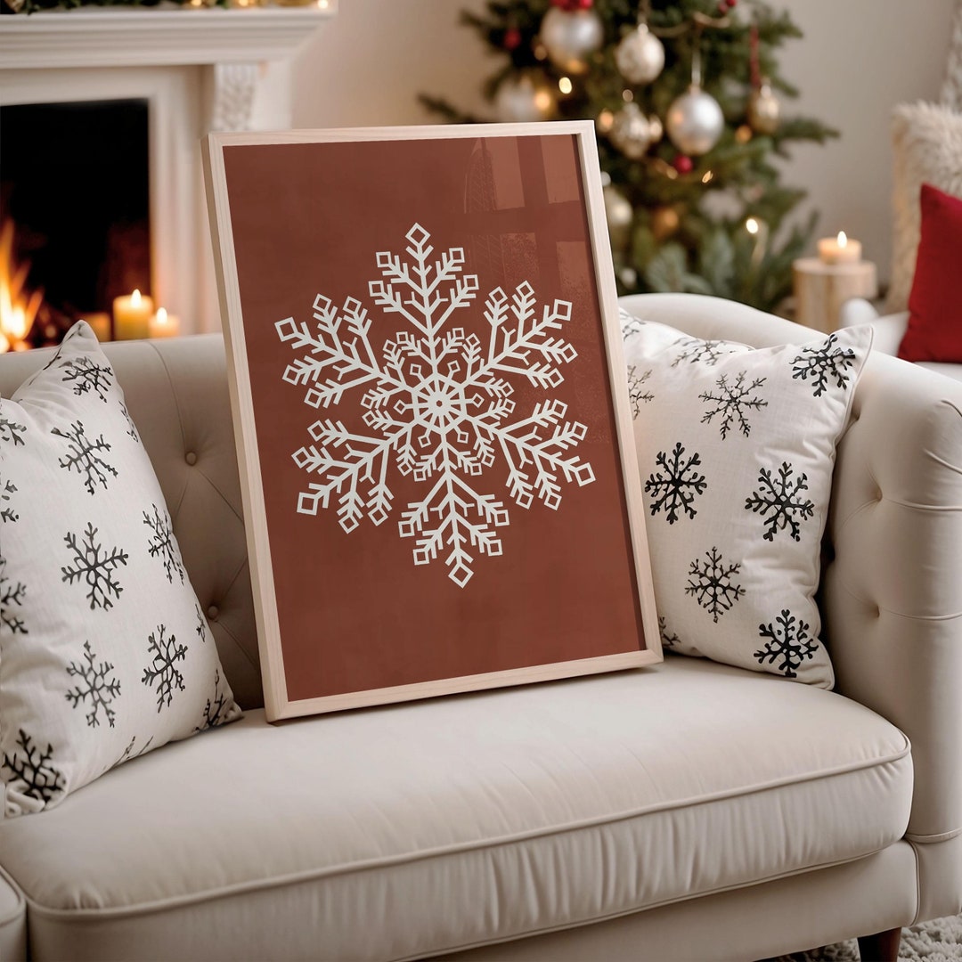 Printable Christmas Snowflake Poster | Red Xmas Wall Art | Elegant ...