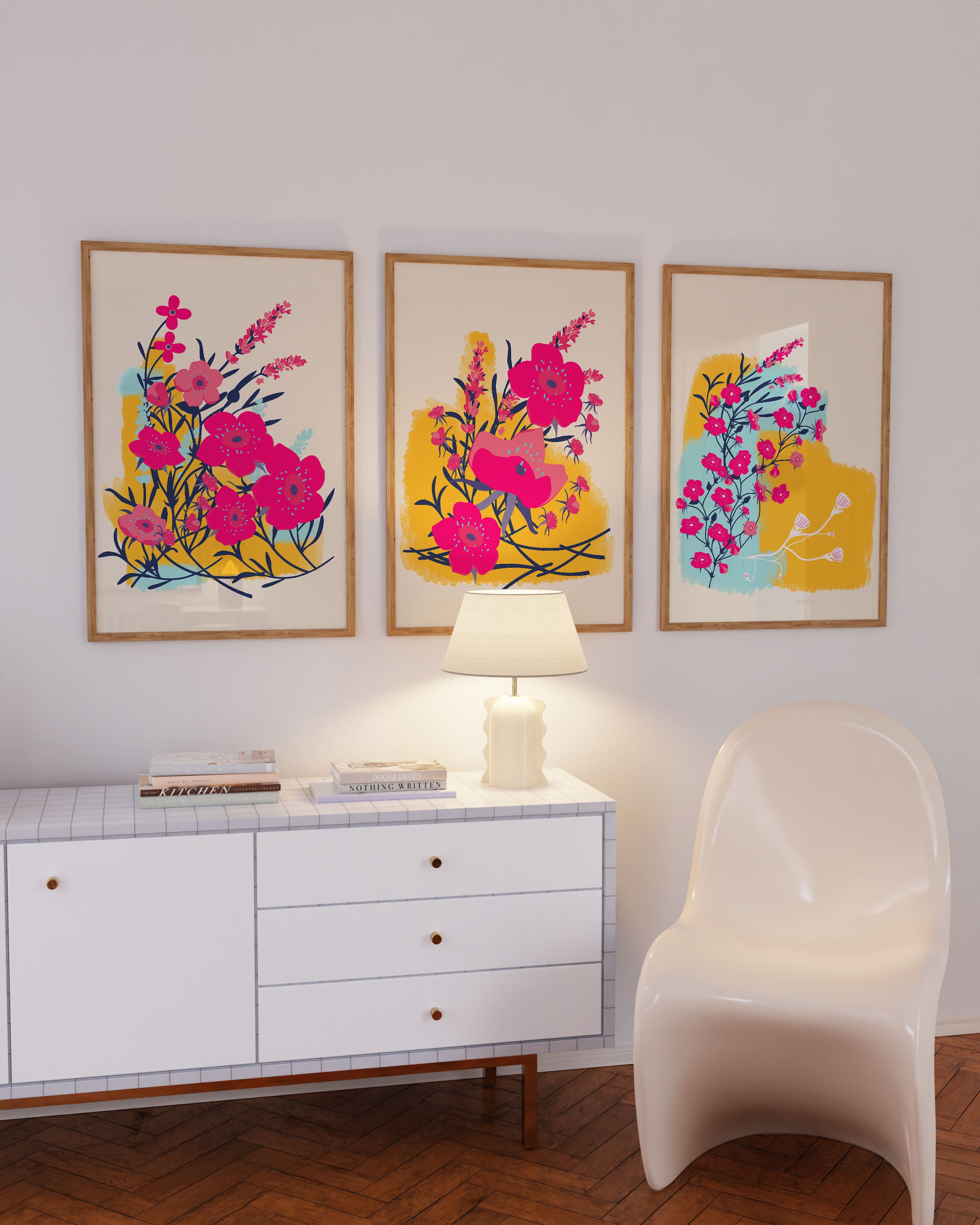 Set of 3 Hand Drawn Meadow Flowers Posters | Modern Vibrant Eclectic ...