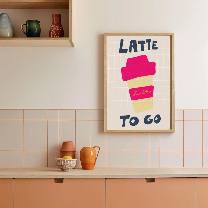 Printable Hand Drawn Coffee Latte Poster | Caffe Latte to Go | Kitchen ...
