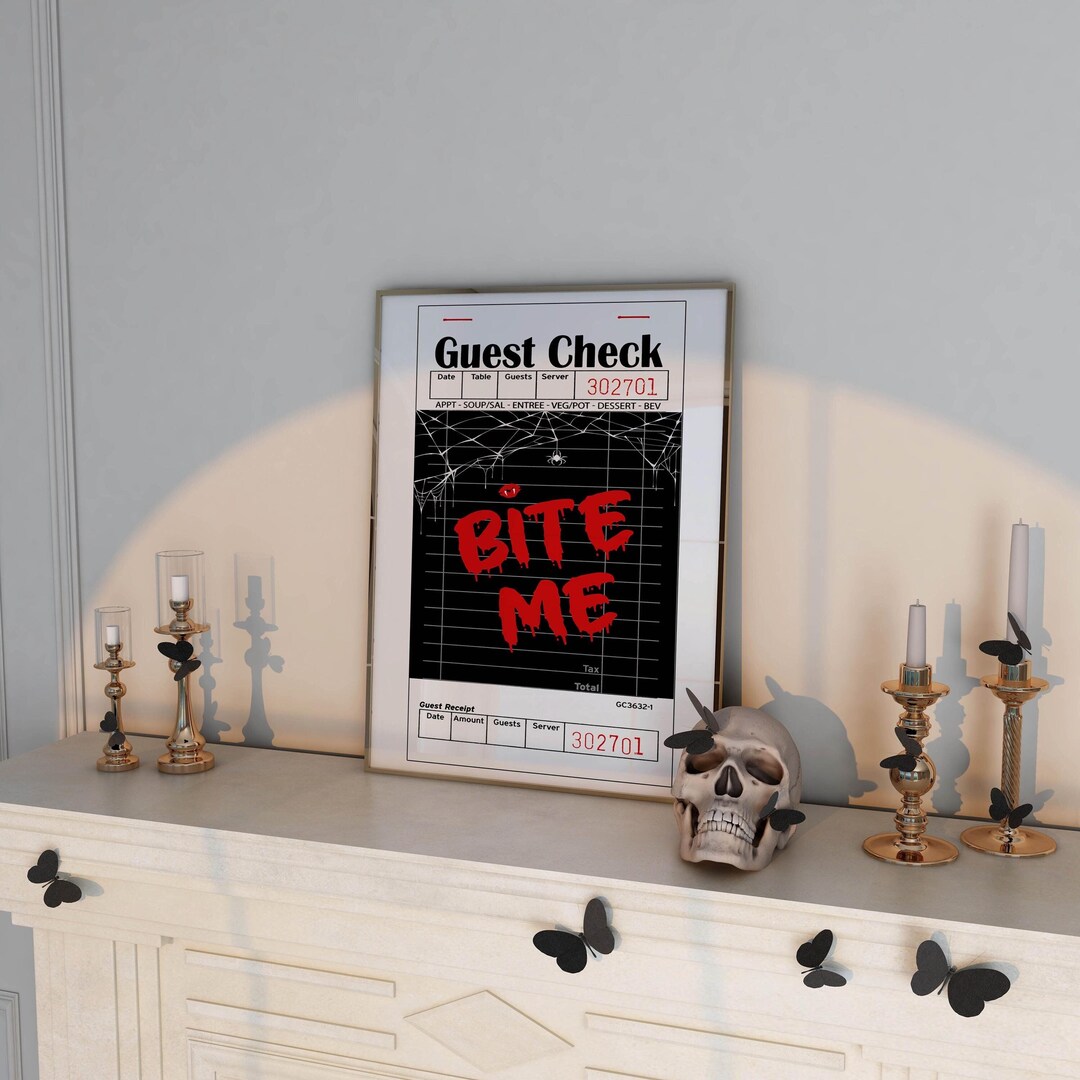 Printable Halloween Guest Check | Bite Me Decor | Red Black Halloween ...