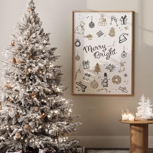 Printable Merry and Bright Hand Drawn Poster | Santa Claus Christmas ...