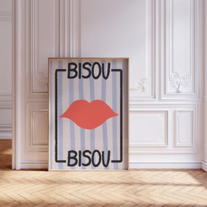Printable Bisou Bisou Quote French Kisses Poster | Romantic Red Lips ...