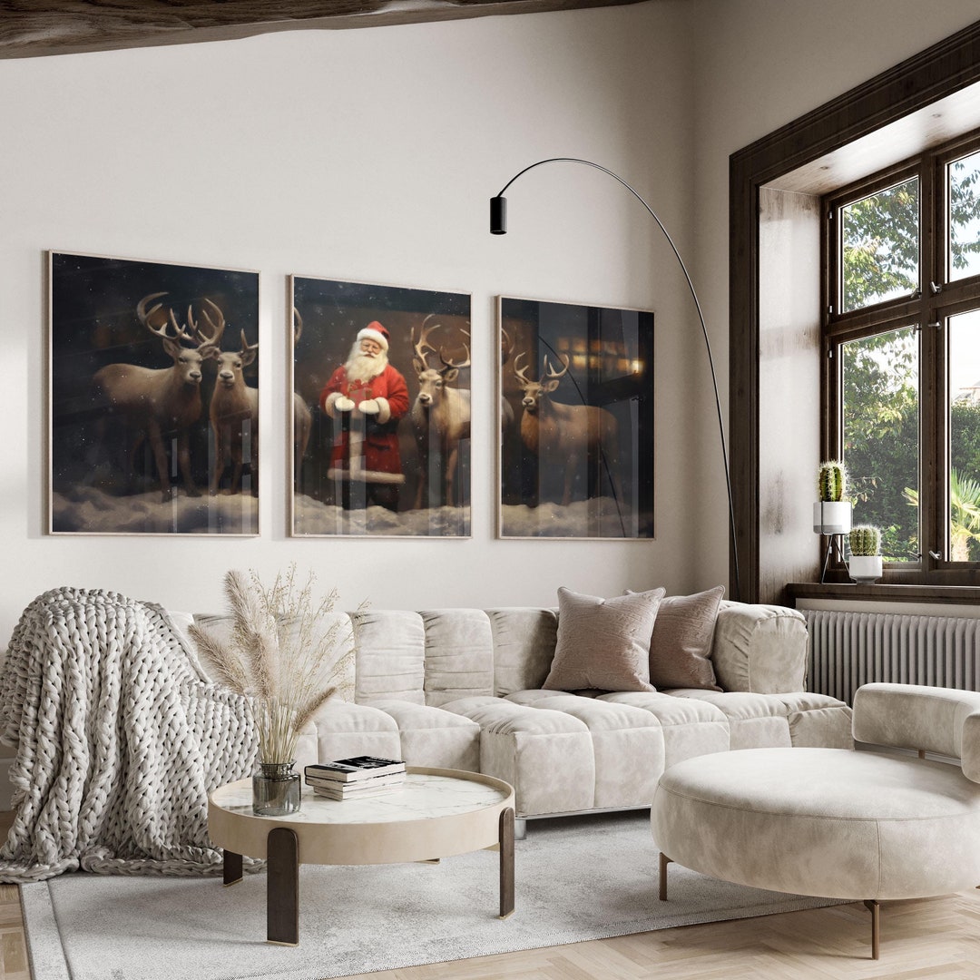 Printable Christmas Set of 3 Painting Posters Santa Claus With ...