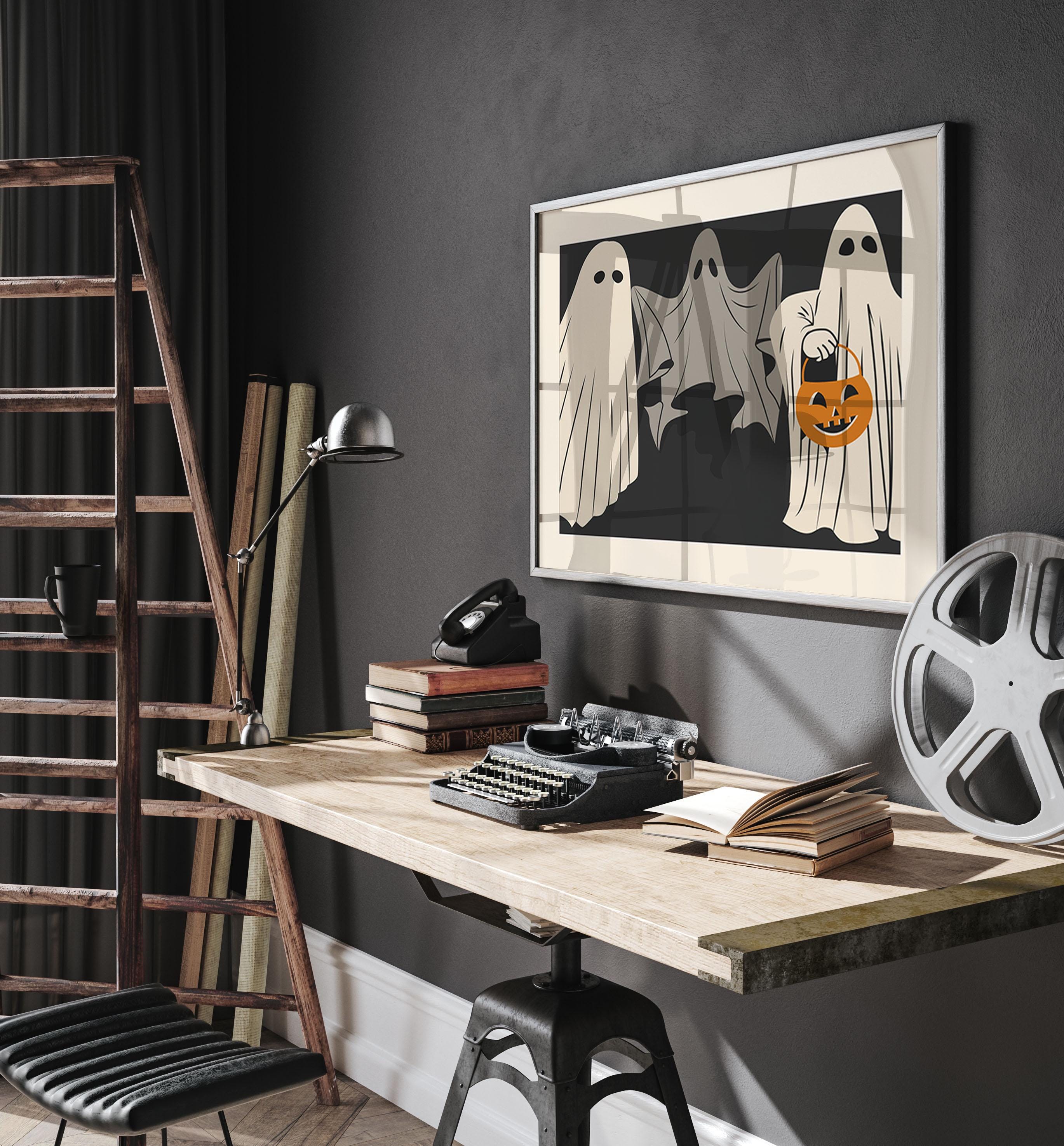 Printable Halloween Ghosts | Horizontal Black White Orange Ghosts ...