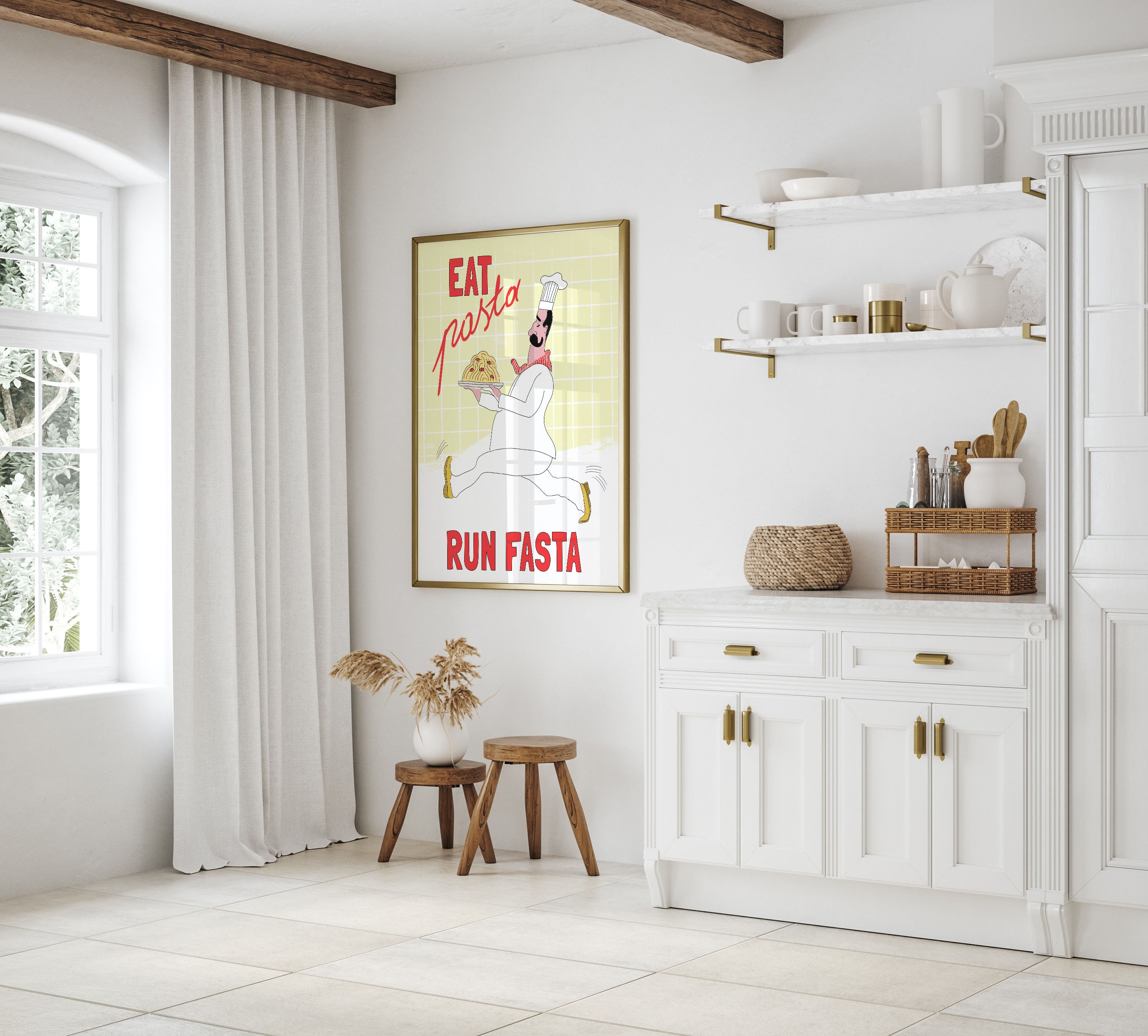 Printable Hand Drawn Italian Pasta Poster | Eat Pasta Run Fasta | Funny ...