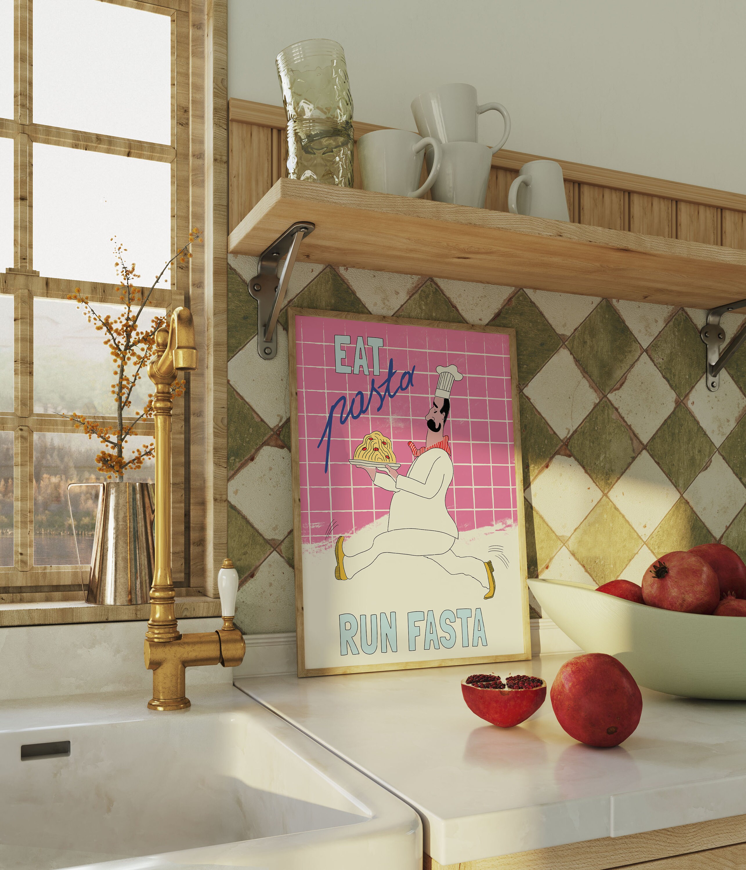 Printable Hand Drawn Italian Pasta Poster | Eat Pasta Run Fasta | Funny ...