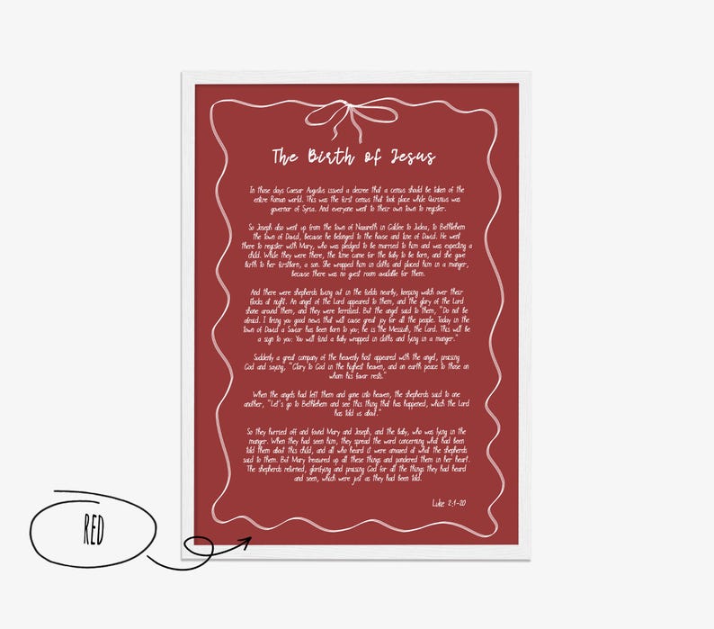 The Bird of Jesus Bible Quote Poster | Beige Red Green Xmas Wall Art ...