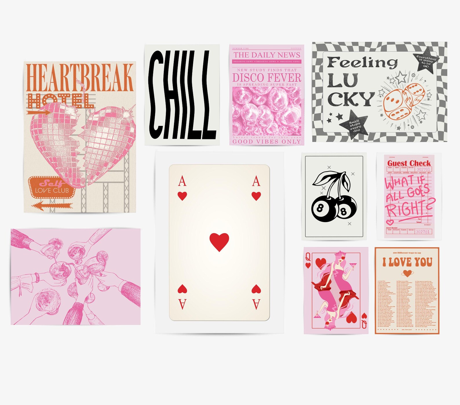 Gallery Set of 10 Preppy Aesthetic Posters | Dorm Red Pink Prints | Ace ...