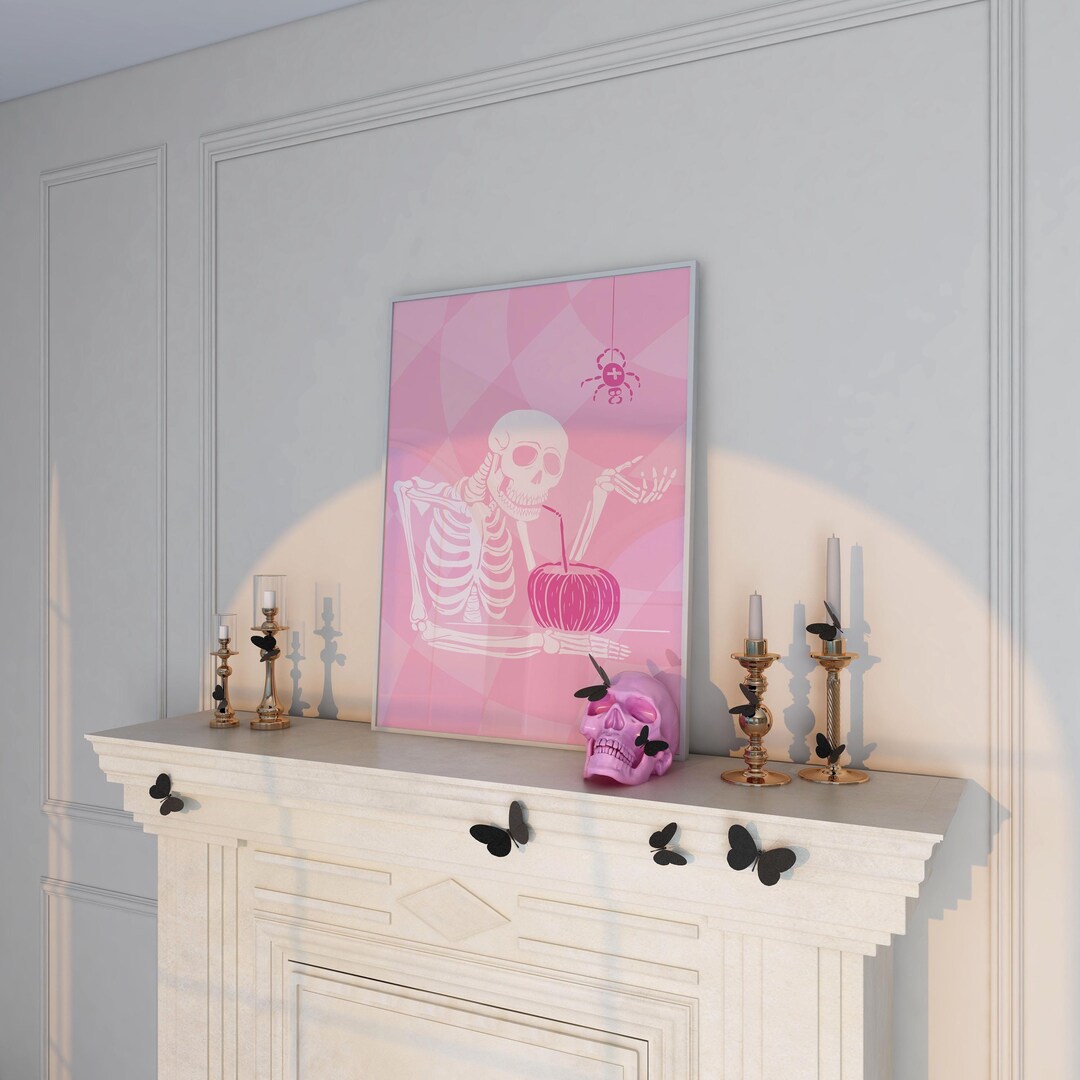 Printable Pink Halloween Drinking Skeleton | Fright Night Party Print ...