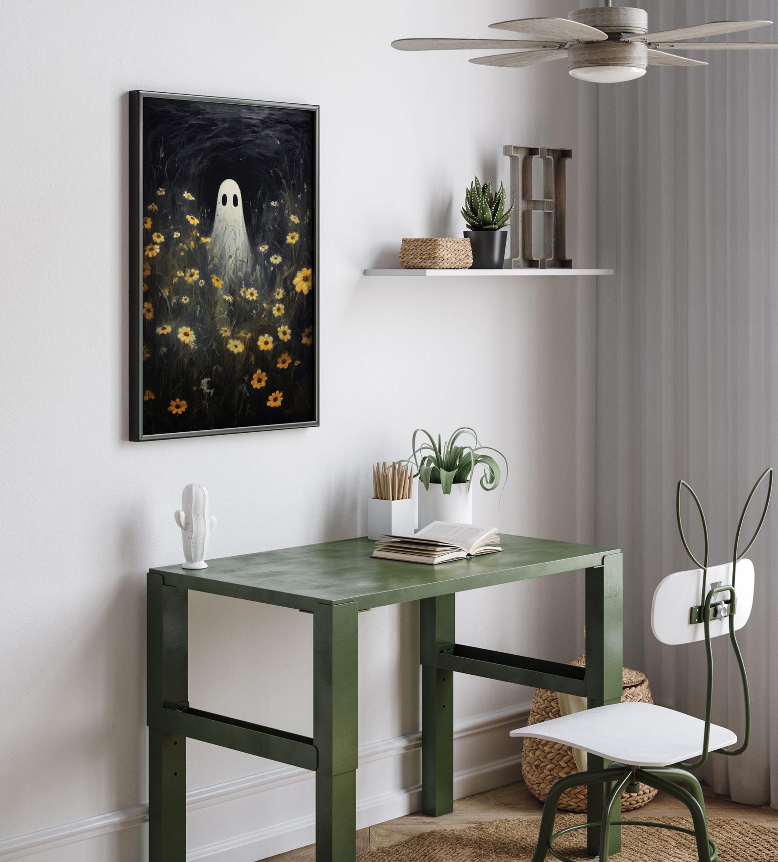Halloween Ghost Print | Textured Meadow Painting, Spooky Season ...