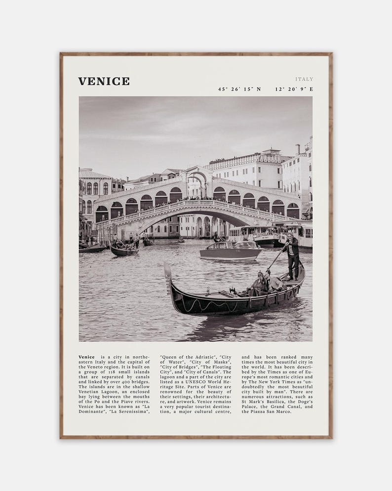 Impressão da Ponte Rialto em Veneza | Pôster da Itália em preto e ...