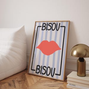 Printable Bisou Bisou Quote French Kisses Poster | Romantic Red Lips ...