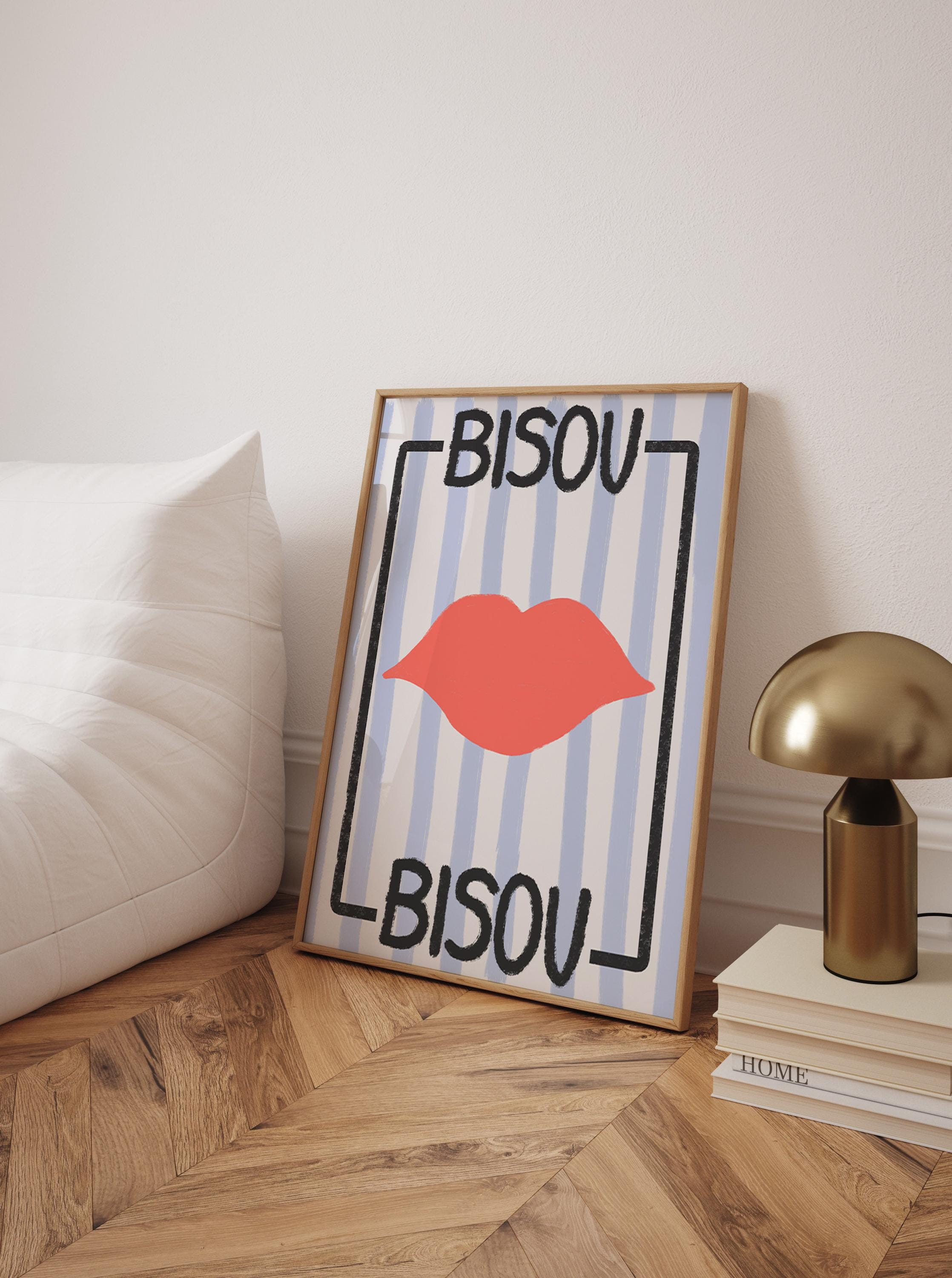 Printable Bisou Bisou Quote French Kisses Poster Romantic Red Lips ...