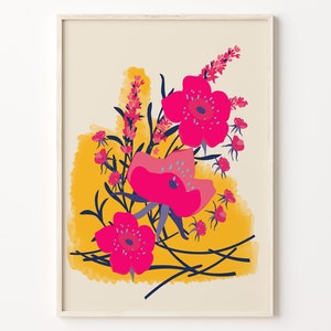 Set of 3 Hand Drawn Meadow Flowers Posters | Modern Vibrant Eclectic ...