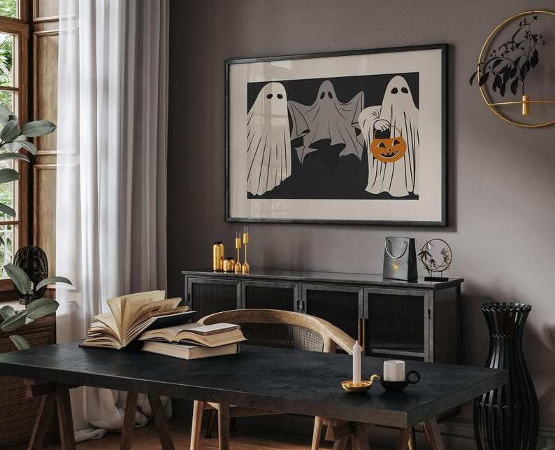 Printable Halloween Ghosts | Horizontal Black White Orange Ghosts ...