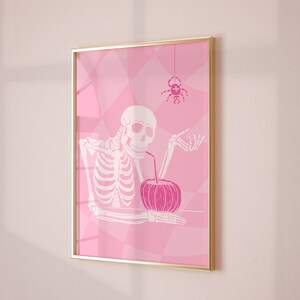 Printable Pink Halloween Drinking Skeleton | Fright Night Party Print ...