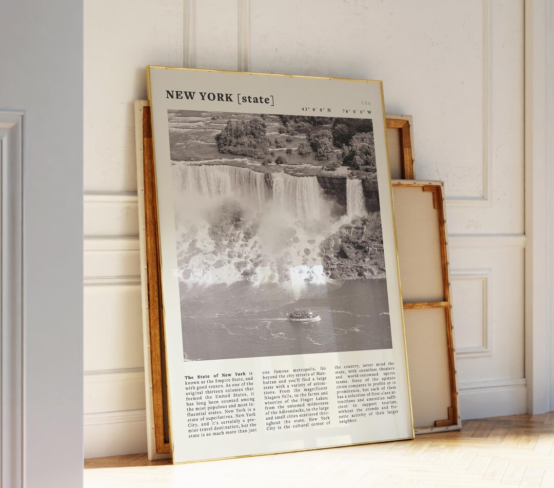 Printable New York State Black & White Poster | Vintage USA Print ...