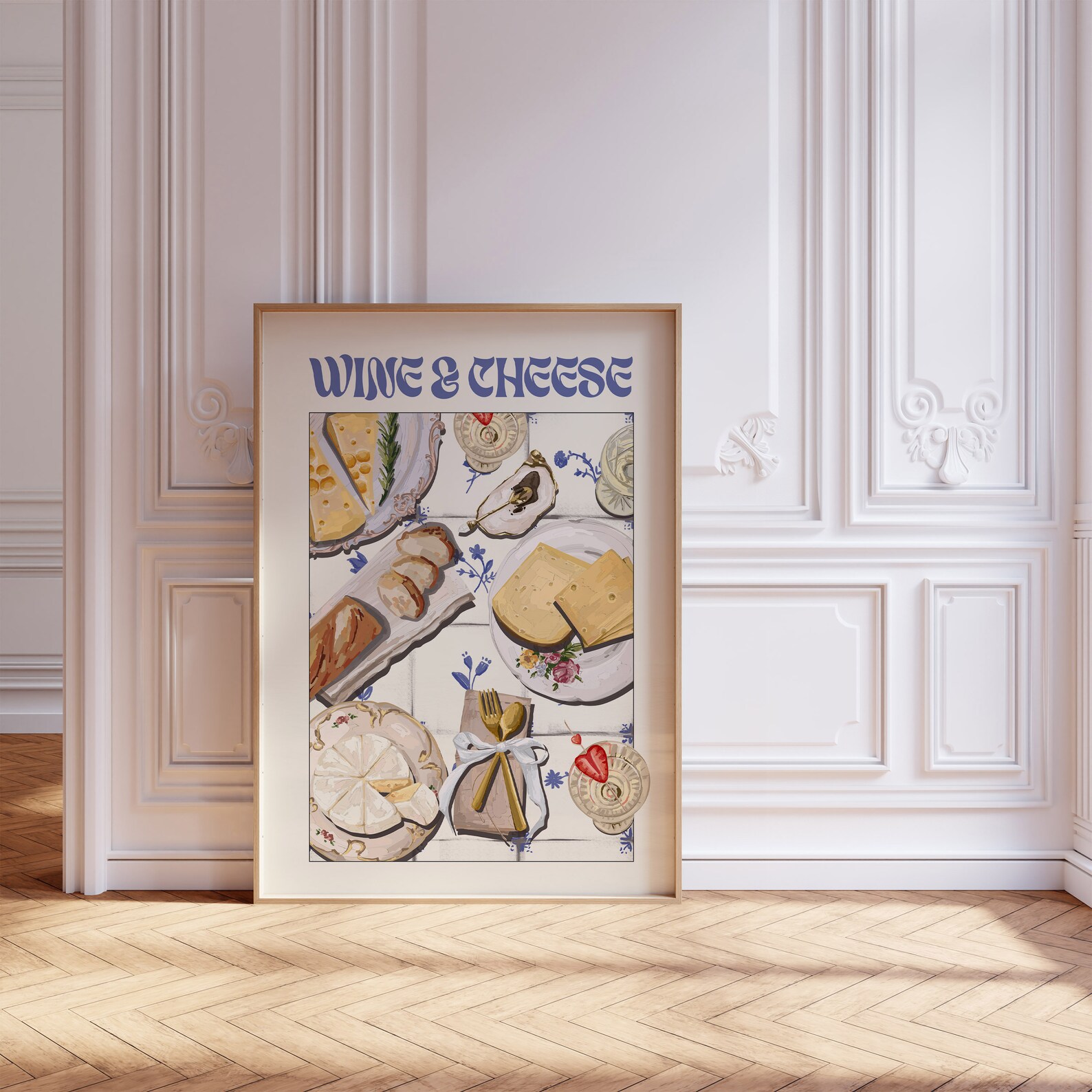 Printable Wine and Cheese Hand Drawn Poster | French Food Kitchen or ...