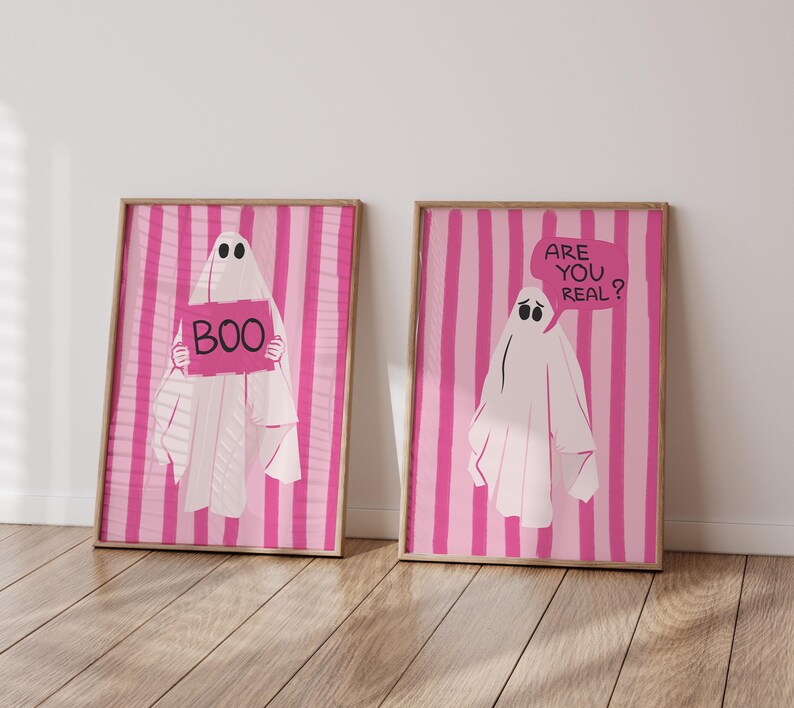 Printable Set of 2 Pink Halloween Ghosts | Funny Boo Print | Halloween ...