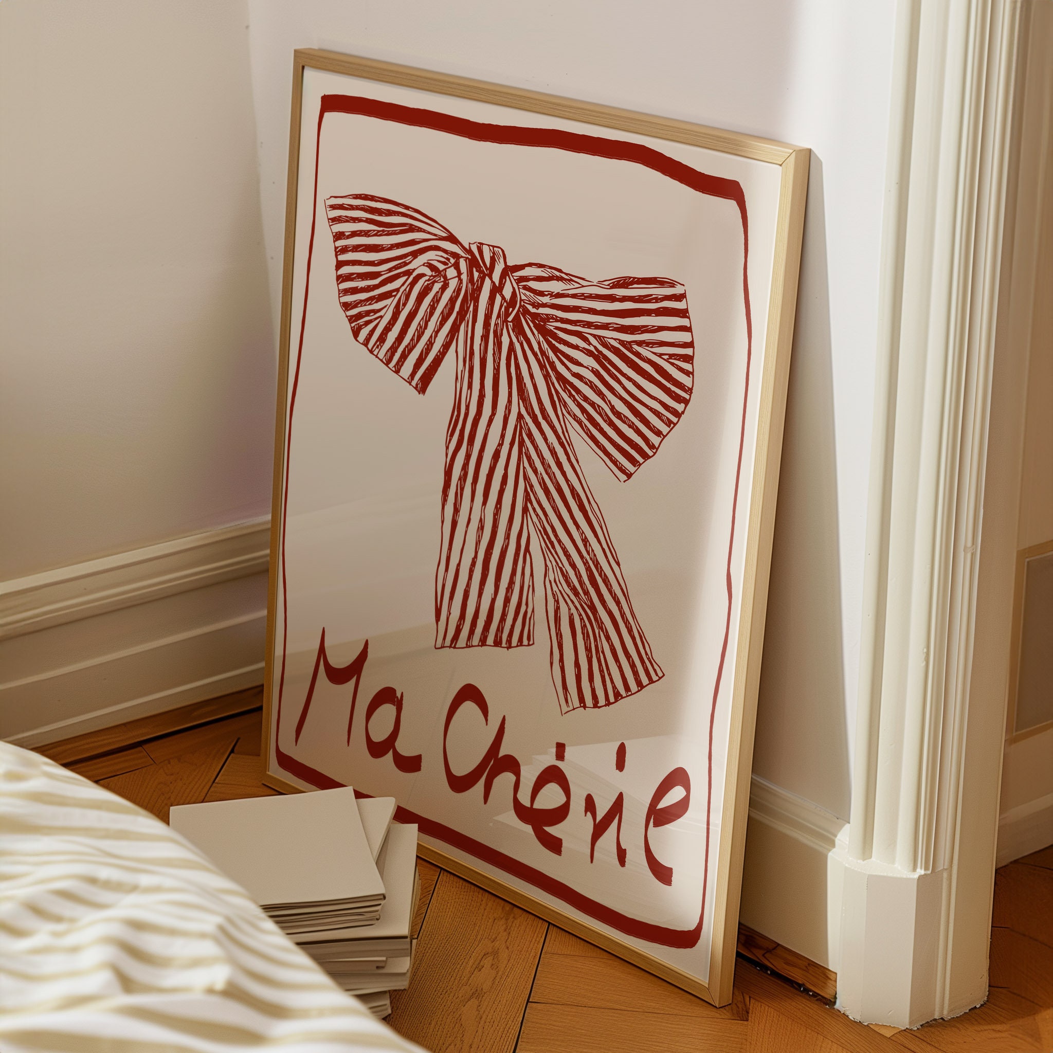 Red Striped Bow Ma Cherie Print | Girly Dorm Decor (digital Download ...