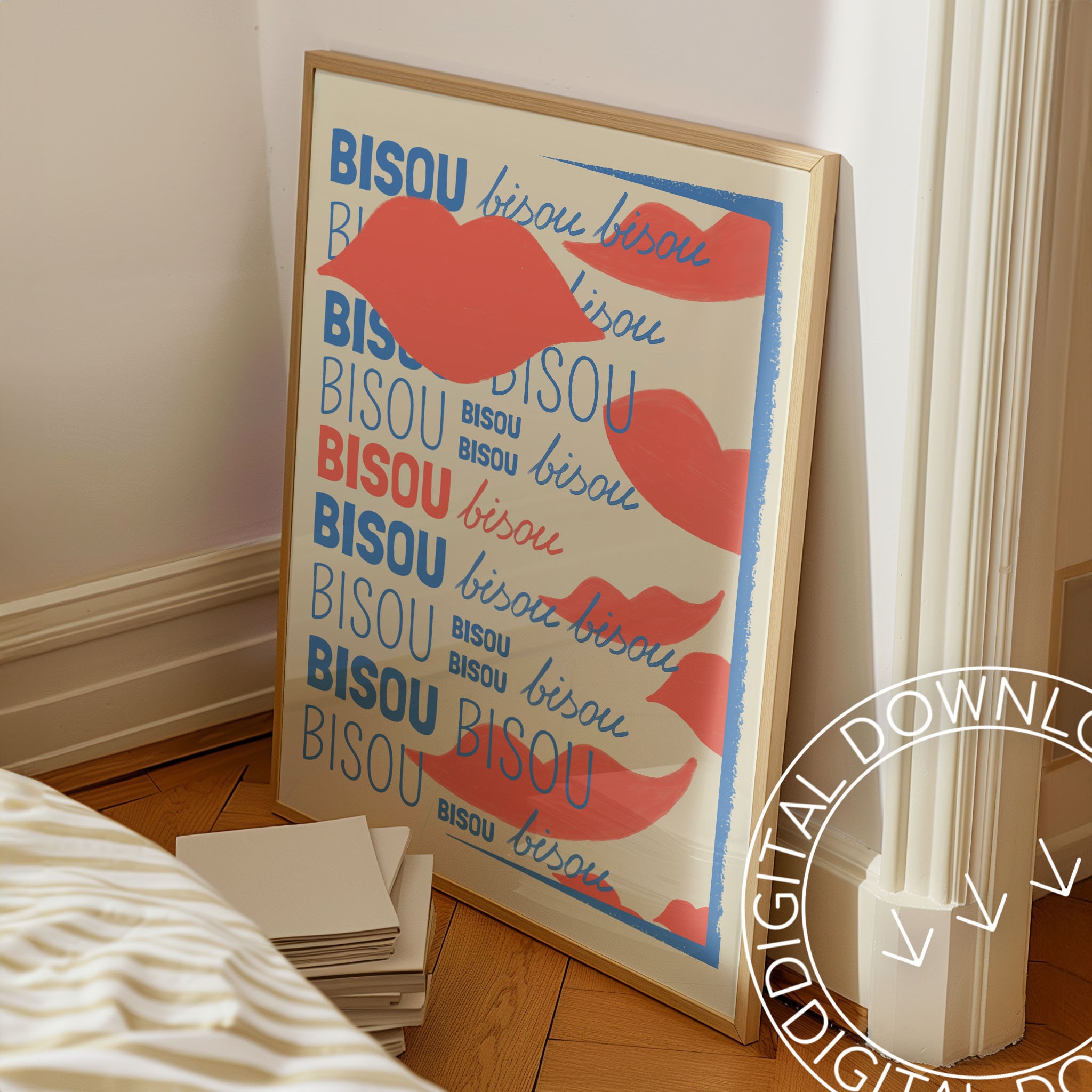 Bisou Bisou Quote Print | Romantic Lips, Modern Typography (digital ...