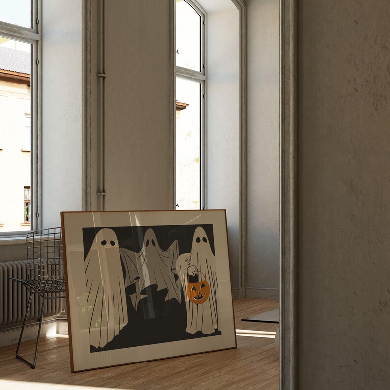 Printable Halloween Ghosts | Horizontal Black White Orange Ghosts ...