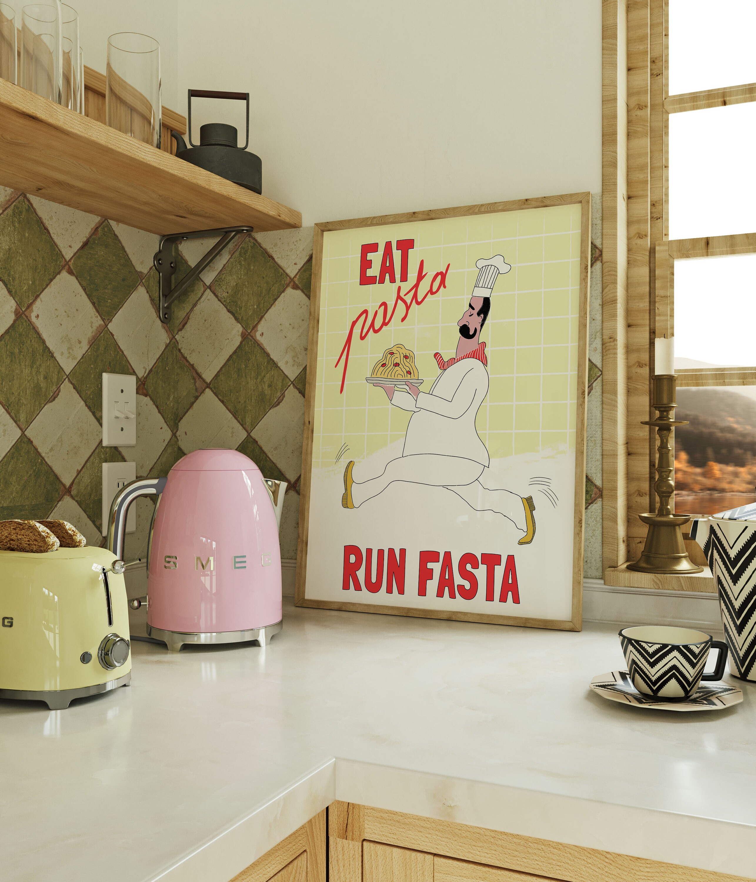 Printable Hand Drawn Italian Pasta Poster | Eat Pasta Run Fasta | Funny ...