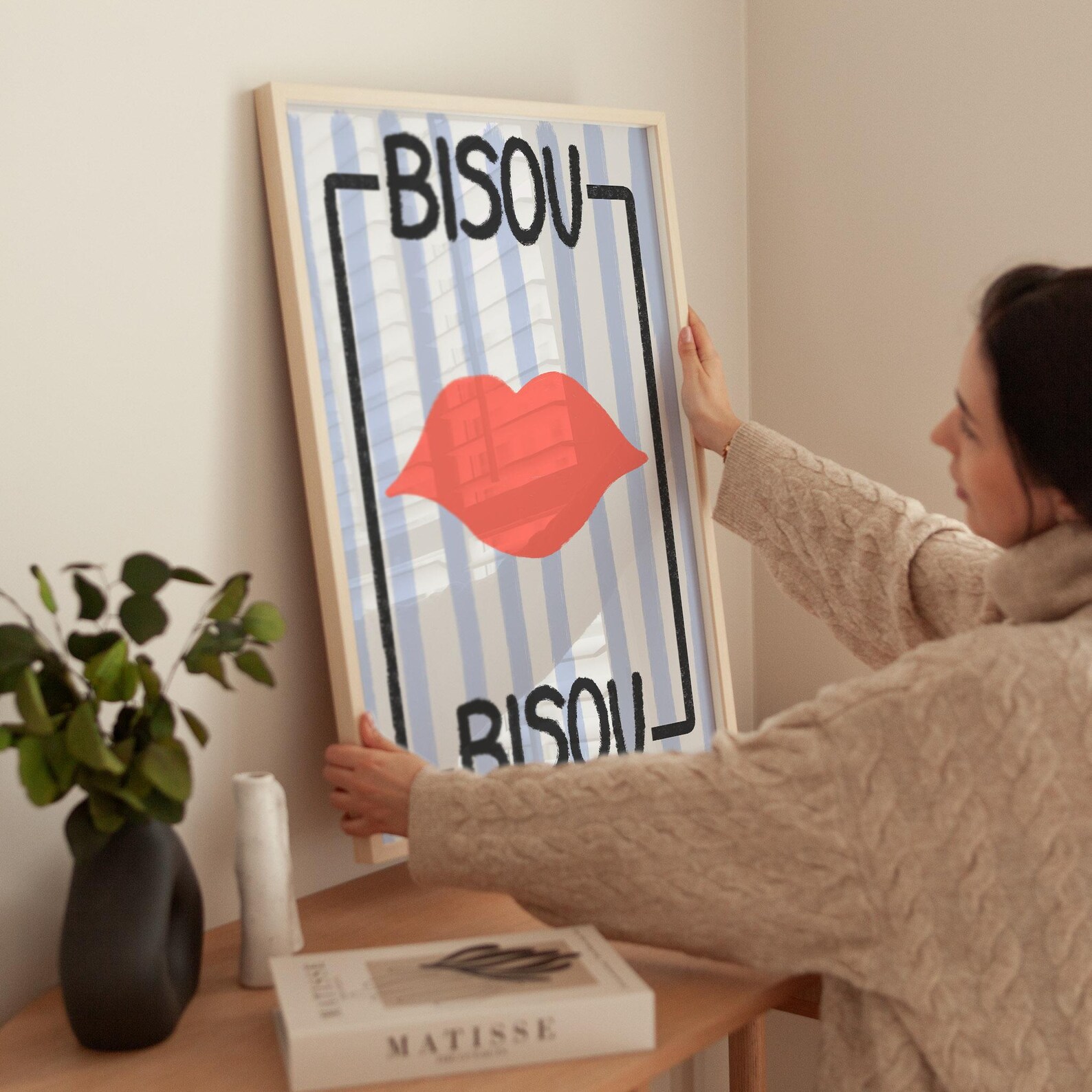 Printable Bisou Bisou Quote French Kisses Poster Romantic Red Lips ...