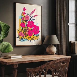 Hand Drawn Meadow Flowers Poster Modern Vibrant Eclectic Wall Art Dorm ...