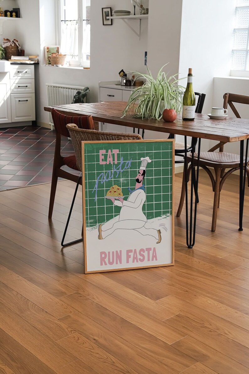 Printable Hand Drawn Italian Pasta Poster | Eat Pasta Run Fasta | Funny ...