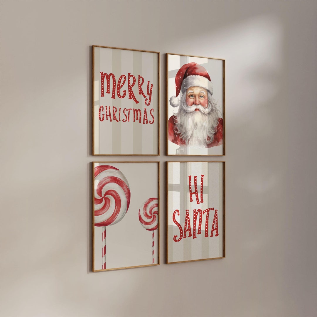 Vintage Christmas Print Set | Santa, Sweets, Red Decor (digital ...